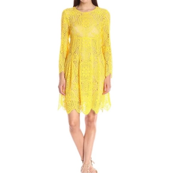Trina Turk | Dresses | Trina Turk Yellow Sheer Lace Midi Dress | Poshmark